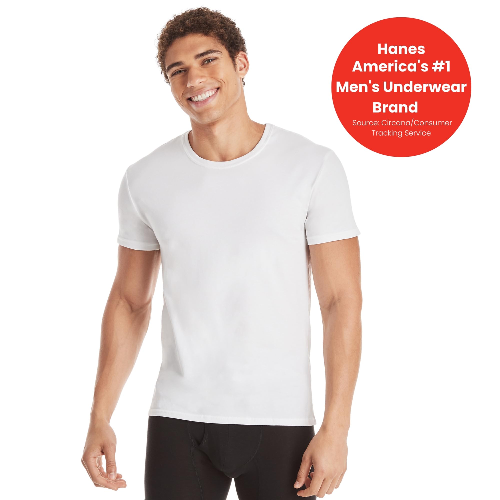 Hanes Ultimate Ultimate Comfort Fit Undershirt, Men’s Crewneck Stretch-Cotton T-Shirt, 4-Pack, White-4 Pack, Large