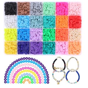 selliner 5800 clay beads bracelet making kit, preppy spacer flat beads for jewelry making,polymer heishi beads with elastic strings gifts for teen girls crafts for girls ages 6-12