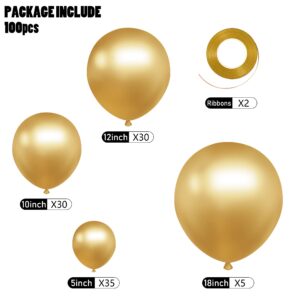 CANREVEL Metallic Gold Balloons - 100pcs Different Sizes 15/10/12/18 Inch Chrome Gold Latex Balloons Garland Arch Kit for Birthday Party Graduation Baby Shower Wedding Holiday Balloon Decoration