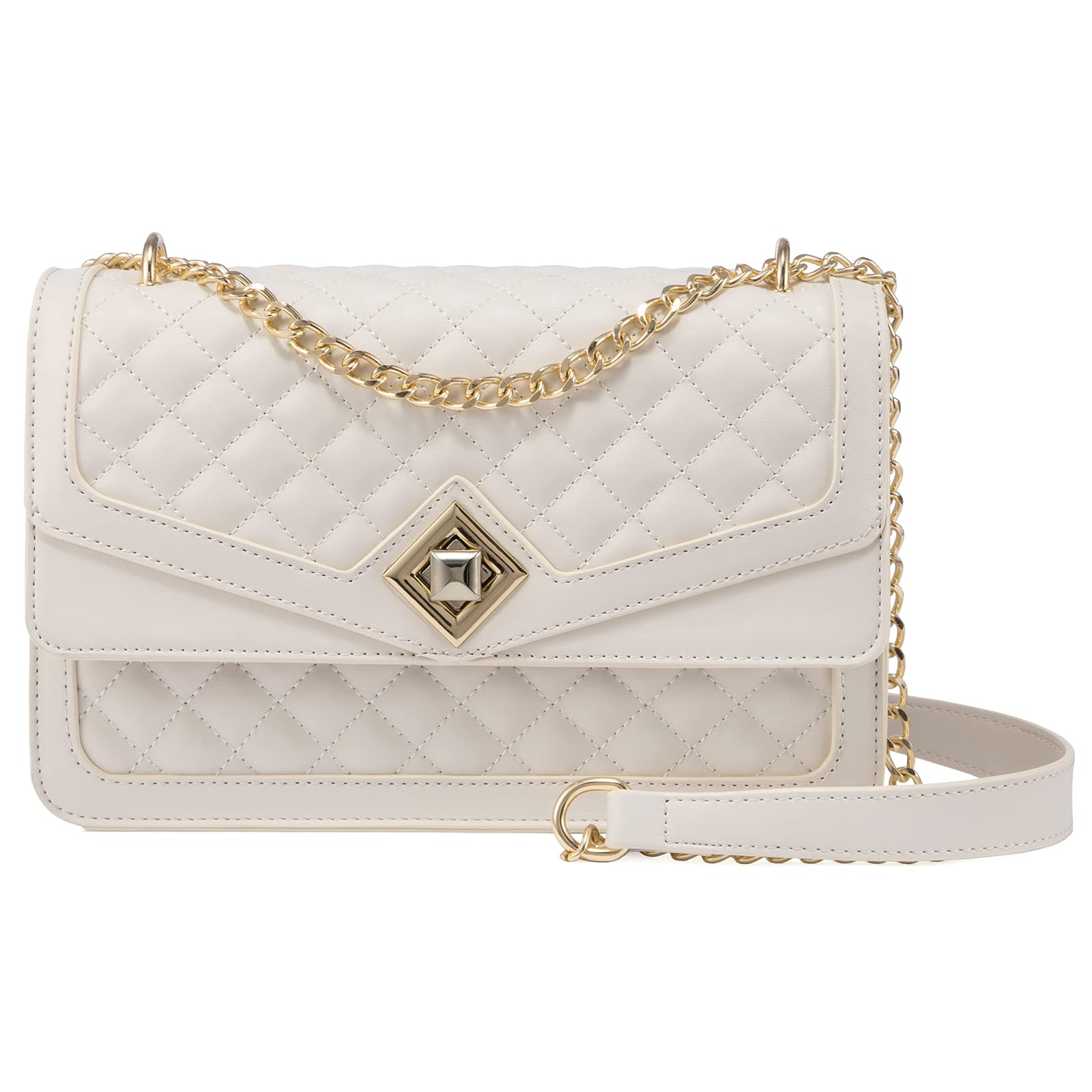 LOVEVOOK White Purse for Women Quilted Crossbody Bags with Chain Strap,Evening Handbag Clutch Purse 2023 New