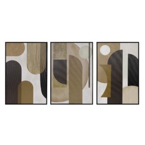 artbyhannah framed abstract canvas wall art with black and brown geometric prints, boho wall art for modern living room bedroom, 16x24 inch set of 3