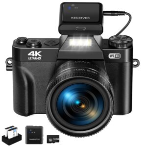 digital camera for photography vjianger 4k 48mp vlogging camera for youtube with wifi, 180 degree flip screen, 16x digital zoom, 52mm wide angle & macro lens, 2 batteries, 32gb tf card(w02 black6)