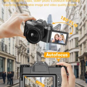 Digital Camera for Photography VJIANGER 4K 48MP Vlogging Camera for YouTube with WiFi, 180 Degree Flip Screen, 16X Digital Zoom, 52mm Wide Angle & Macro Lens, 2 Batteries, 32GB TF Card(W02 Black6)