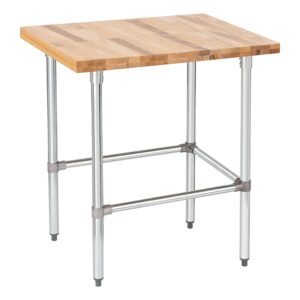 us maple top work table - 30 x 24 x 35 inch commercial butcher block wooden workbench with open base stabilizing leg cross braces - fits restaurant, warehouse, home, kitchen, garage by durasteel