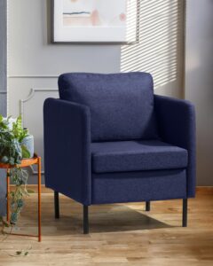 xspracer accent chairs, comfy sofa chair, armchair for reading, living room, bedroom, waiting room, linen, navy blue