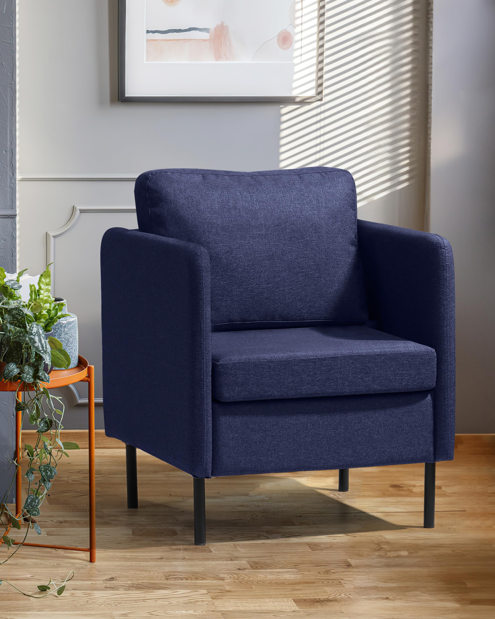 XSPRACER Accent Chairs, Comfy Sofa Chair, Armchair for Reading, Living Room, Bedroom, Waiting Room, Linen, Navy Blue