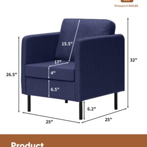 XSPRACER Accent Chairs, Comfy Sofa Chair, Armchair for Reading, Living Room, Bedroom, Waiting Room, Linen, Navy Blue