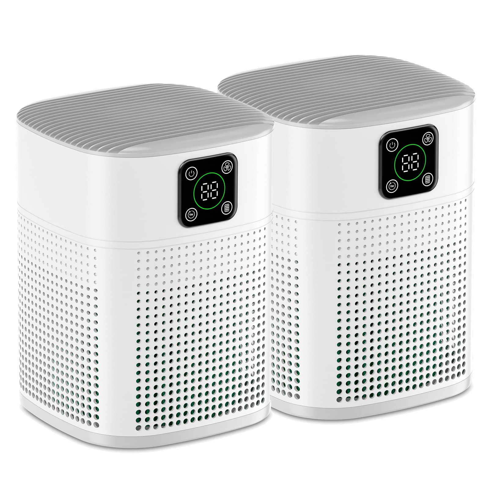 2 Pack Air Purifiers for Home Bedroom up to 650ft², Honeyuan H13 HEPA Air purifier with 360°Air Intake, 3 Fan Speeds, White