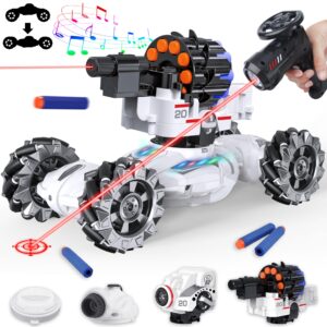 vwahnana 4 head rc tank cars that shoots nerf bullets, bubble, spray, nerf tank remote control car for boys 6 7 8 9 10 11 12 year old, rc stunt car chase light control, led light, music, kids toy gift