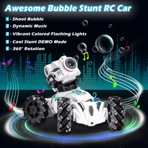 VWAHNANA 4 Head RC Tank Cars That Shoots Nerf Bullets, Bubble, Spray, Nerf Tank Remote Control Car for Boys 6 7 8 9 10 11 12 Year Old, RC Stunt Car Chase Light Control, LED Light, Music, Kids Toy Gift