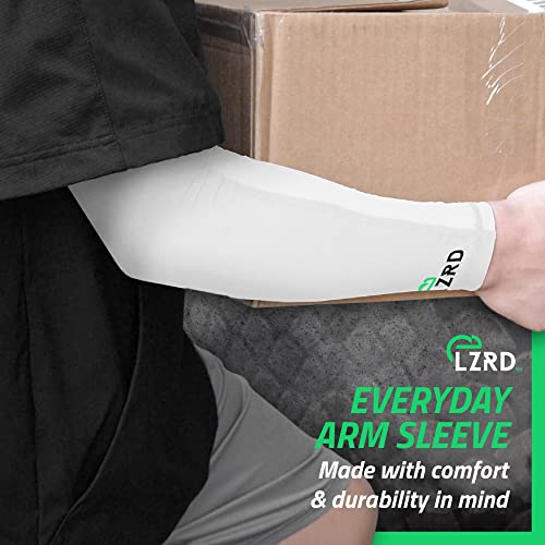 LZRD TECH Football Sleeve - Max Grip Compression Arm Sleeve with Moisture Wicking Fabric, Protection from Turf Burns & Scrapes - NCAA Legal UV Protection Sleeves - Youth Medium, White