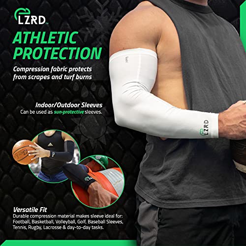 LZRD TECH Football Sleeve - Max Grip Compression Arm Sleeve with Moisture Wicking Fabric, Protection from Turf Burns & Scrapes - NCAA Legal UV Protection Sleeves - Youth Medium, White