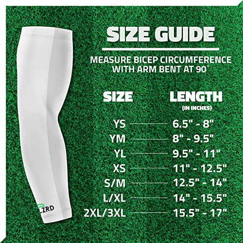 LZRD TECH Football Sleeve - Max Grip Compression Arm Sleeve with Moisture Wicking Fabric, Protection from Turf Burns & Scrapes - NCAA Legal UV Protection Sleeves - Youth Medium, White