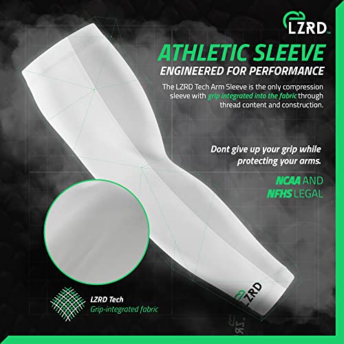 LZRD TECH Football Sleeve - Max Grip Compression Arm Sleeve with Moisture Wicking Fabric, Protection from Turf Burns & Scrapes - NCAA Legal UV Protection Sleeves - Youth Medium, White