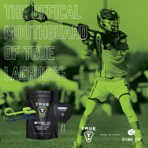 2 Pack True Lacrosse Mouth Guard, Game On Custom Fit Mouthguard, Black and Nuclear Green: Adult Strapped Mouth Guard