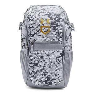 under armour unisex-adult utility baseball backpack print, (036) steel / / metallic gold, one size fits all