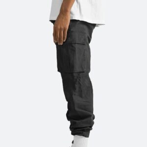 Men's Heavyweight Cargo Fleece Sweatpants Stretch Elastic Waist Multiple Pockets Sports Pants Fitness Sports Trousers Black