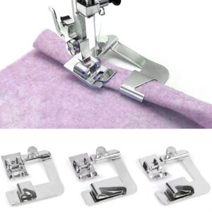 tiseker 3 sizes wide rolled hem pressure foot sewing machine presser foot hemmer foot set 1/2 inch, 3/4 inch, 1 inch for brother singer and other low shank sewing machine