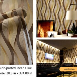 3D Wave Stripe Wallpaper Beige Embossed Vinly Non-Pasted Waterproof Wall Covering 374.00”x 20.8” [ Not Peel and Stick ]