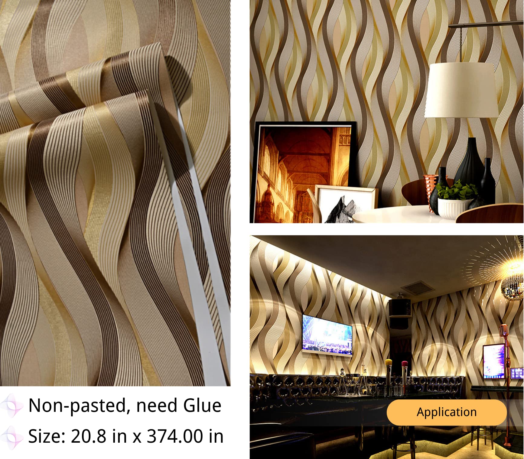 3D Wave Stripe Wallpaper Beige Embossed Vinly Non-Pasted Waterproof Wall Covering 374.00”x 20.8” [ Not Peel and Stick ]