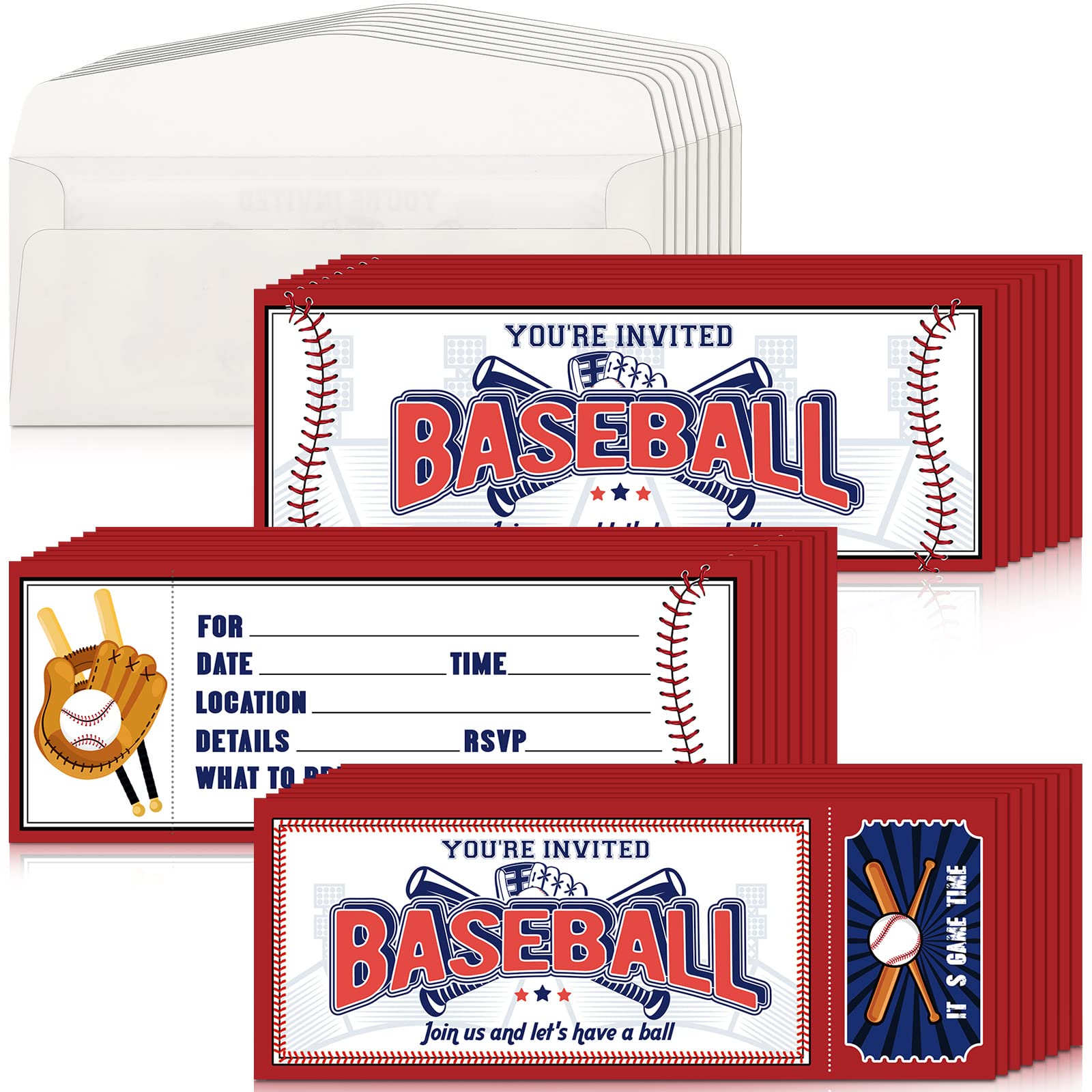 Woanger Baseball Birthday Party Invitations, 50 Pieces with Envelopes, Multicolor, Unisex-Adults