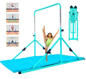 marfula upgrade foldable gymnastic bar with mat for kids ages 3-12, 200 lbs weight capacity, gymnastic kip bar horizontal bar for kids, gymnastic training equipment for home and gym center use