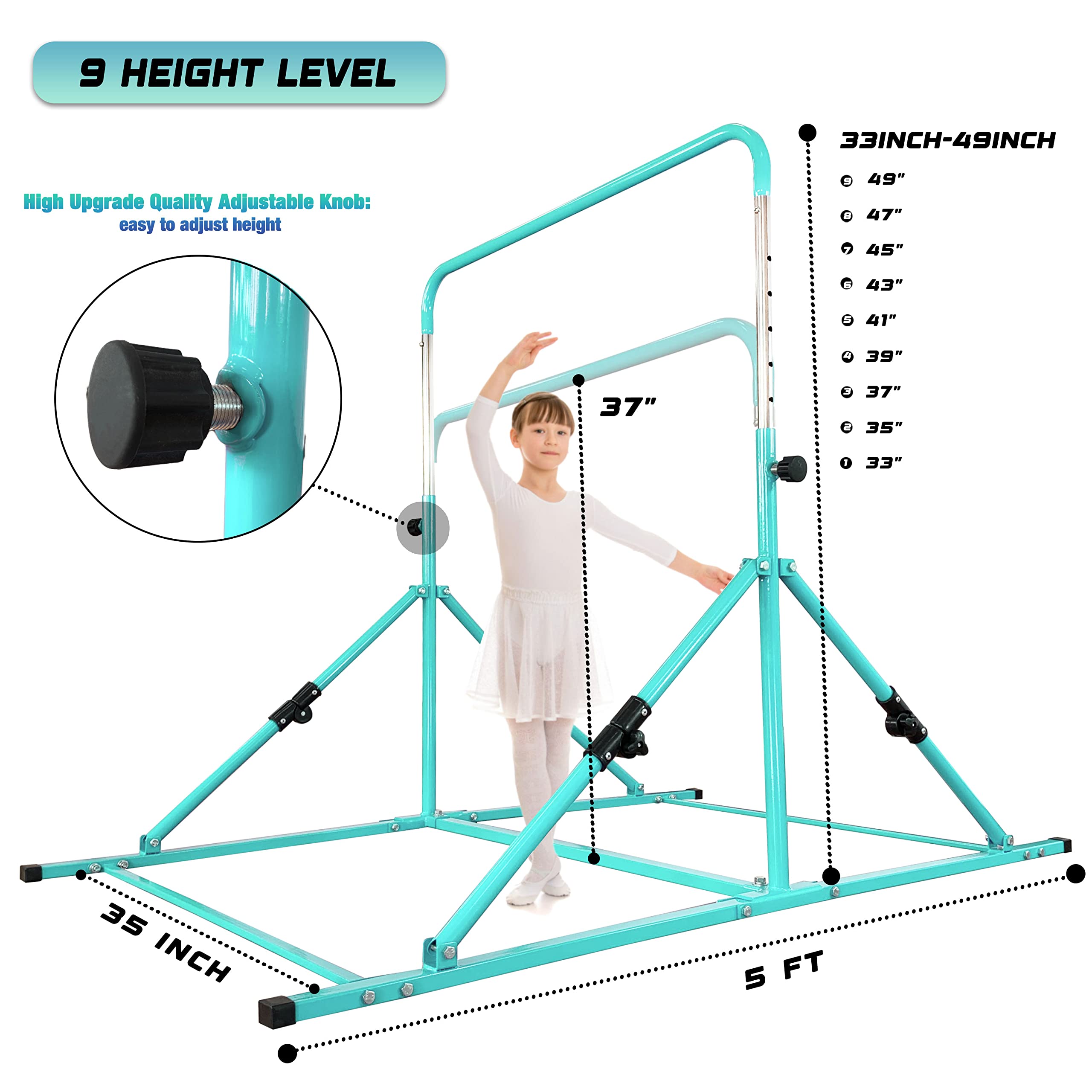 MARFULA Upgrade Foldable Gymnastic Bar with Mat for Kids Ages 3-12, 200 lbs Weight Capacity, Gymnastic Kip Bar Horizontal Bar for Kids, Gymnastic Training Equipment for Home and Gym Center Use