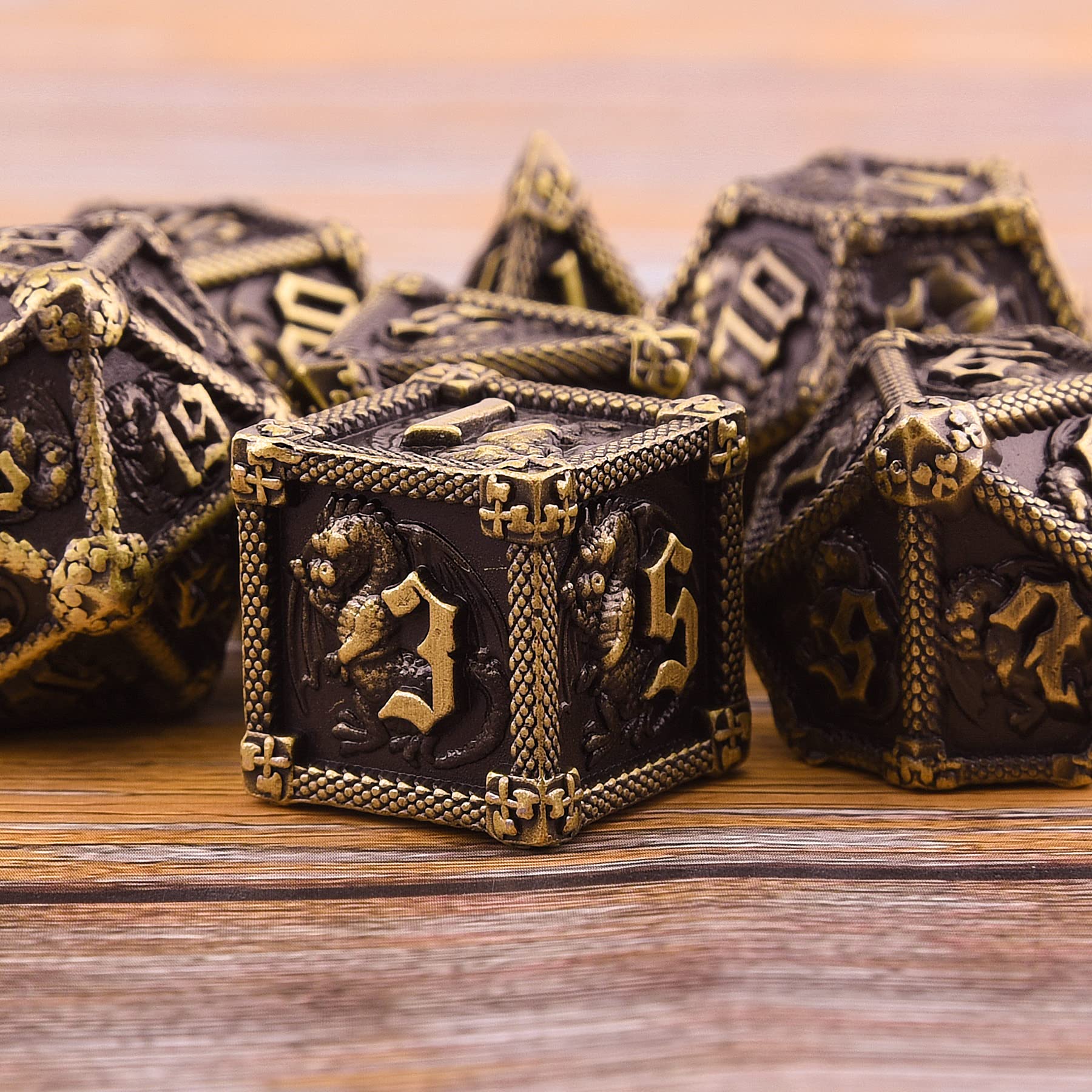 AUSTOR 7-Die Metal DND Dice Set Dungeons and Dragons Dice with Box Roll Playing Game Dice Polyhedral Dice D20 D12 D10 D% D8 D6 D4 Metal Dice for Pathfinder Warhammer MTG RPG Board Games