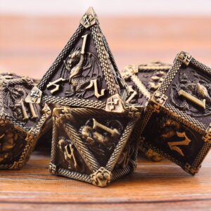 AUSTOR 7-Die Metal DND Dice Set Dungeons and Dragons Dice with Box Roll Playing Game Dice Polyhedral Dice D20 D12 D10 D% D8 D6 D4 Metal Dice for Pathfinder Warhammer MTG RPG Board Games