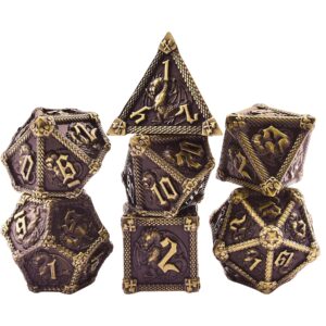 AUSTOR 7-Die Metal DND Dice Set Dungeons and Dragons Dice with Box Roll Playing Game Dice Polyhedral Dice D20 D12 D10 D% D8 D6 D4 Metal Dice for Pathfinder Warhammer MTG RPG Board Games