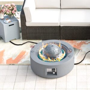 hompus outdoor fountain propane fire pit 50,000 btu 29.3-inch round concrete gas fire table smokeless firepit with tank cover,wind gurad,glass stone and rain cover for garden,deck,backyard