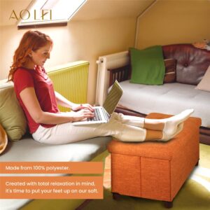 Ao Lei 30 Inches Storage Ottoman Bench, Storage Bench with Wooden Legs for Living Room Ottoman Foot Rest Removeable Lid for Bedroom End of Bed, Linen Fabric, Orange