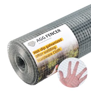 aggfencer 48in x 50ft hardware cloth 1/2 inch 19ga hot dipped galvanized after welding, chicken coop wire fence, garden plant welded metal wire fencing roll mesh, poultry animal netting cage screen