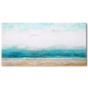 aiyisu blue abstract canvas oil painting wall art ocean beach hand painted wall art seascape picture textured wall decor coastal landscape artwork for living room bedroom office home decoration 24x48