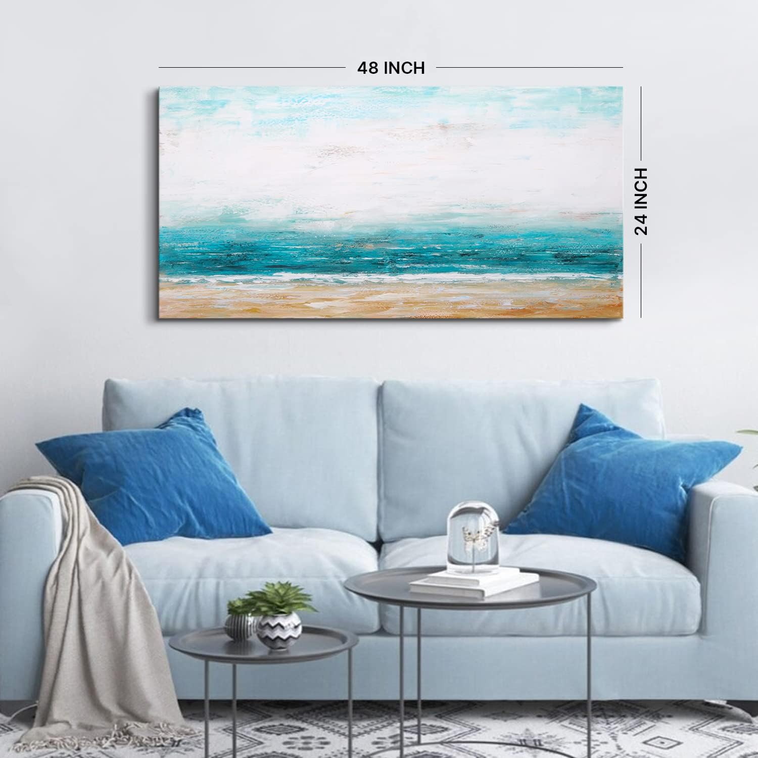 AIYISU Blue Abstract Canvas Oil Painting Wall Art Ocean Beach Hand Painted Wall Art Seascape Picture Textured Wall Decor Coastal Landscape Artwork for Living Room Bedroom Office Home Decoration 24x48