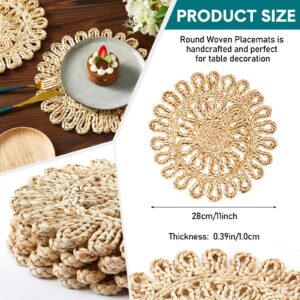 Zopeal 16 Pieces 11 Inches Woven Round Placemats Rattan Chargers Wicker Boho Placemats Natural Braided Table Mats Corn Husk Place Mats Wicker Charger Plates for Wedding(Hollow)