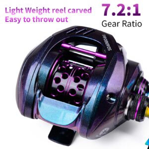 Fishing Baitcasting Reel, 10kg Drag Baitcasters, Magnet Braking System Bait Caster Reel, 7.2:1 Gear Ratio Ultra Smooth Baitcaster Fishing Reel KT01 Deep Line Cup Left Hand