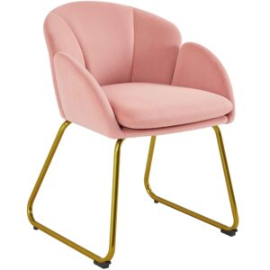 yaheetech flower shape velvet armchair, modern side chair vanity chair with golden metal legs for living room/dressing room/bedroom/home office/kitchen, pink