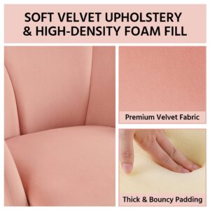 Yaheetech Flower Shape Velvet Armchair, Modern Side Chair Vanity Chair with Golden Metal Legs for Living Room/Dressing Room/Bedroom/Home Office/Kitchen, Pink