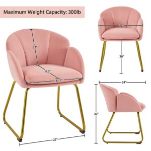 Yaheetech Flower Shape Velvet Armchair, Modern Side Chair Vanity Chair with Golden Metal Legs for Living Room/Dressing Room/Bedroom/Home Office/Kitchen, Pink