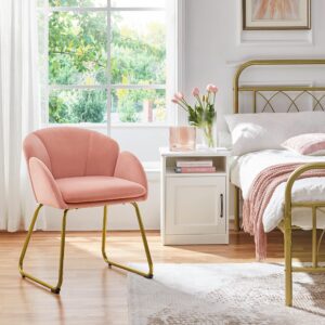 Yaheetech Flower Shape Velvet Armchair, Modern Side Chair Vanity Chair with Golden Metal Legs for Living Room/Dressing Room/Bedroom/Home Office/Kitchen, Pink