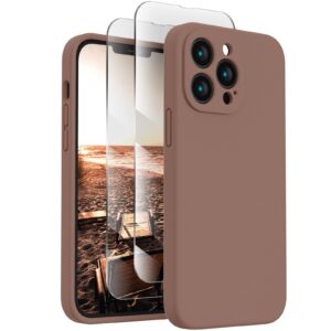 firenova for iphone 13 pro max case, silicone upgraded [camera protection] phone case with [2 screen protectors], soft anti-scratch microfiber lining inside, 6.7 inch, light brown