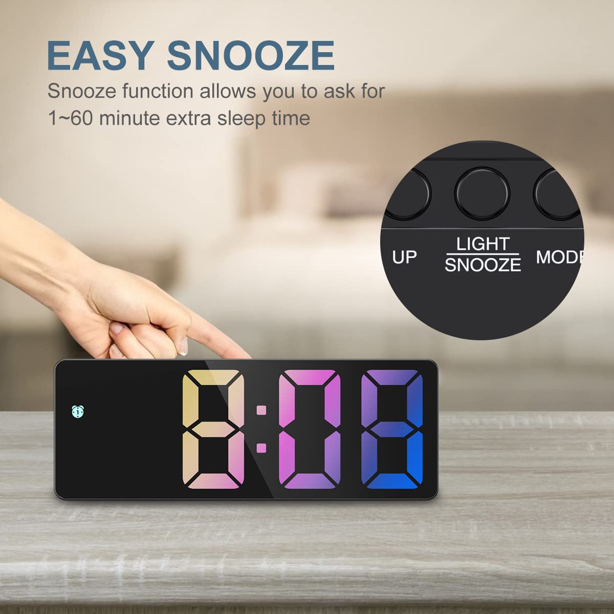 Ankilo Newest Digital Clock, LED Alarm Clock for Bedroom, Electronic Desktop Clock with Temperature Display, Adjustable Brightness, Voice Control, 12/24H, Small Clock for Bedroom(No Battery＆Adapter)