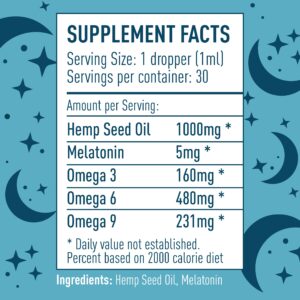 Nature's Synergy Melatonin & Hemp Oil Liquid Sleep Support Drops with Omega 3 6 9 for Joint Support, Overall Health, Helps Promote Healthy Sleep Patterns, Natural Cinnamon Flavor, Non GMO, 1 Oz Bottle