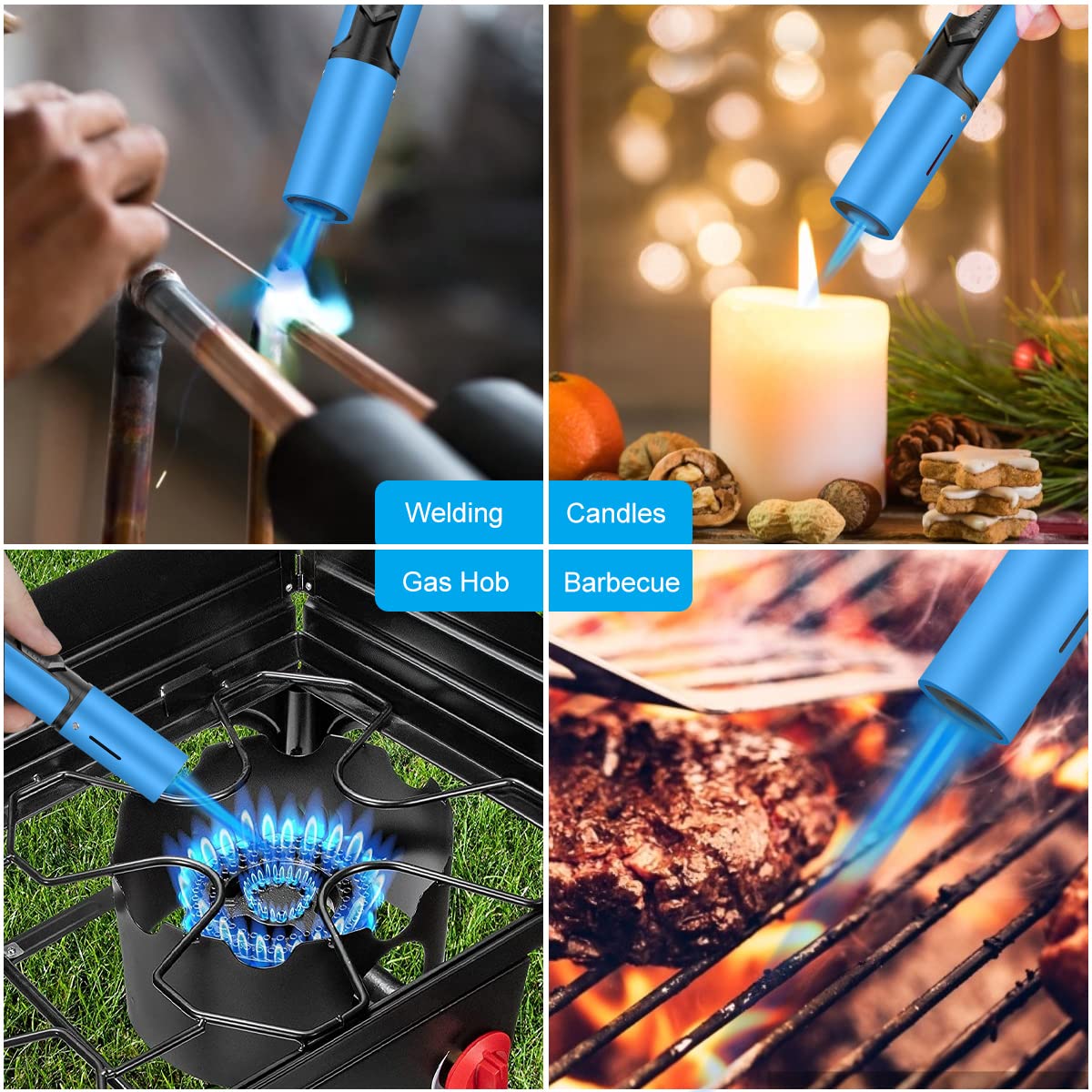 Torch Lighters 2 Pack Windproof Adjustable Jet Flame Butane Lighter, Refillable Gas Torch Lighter for Candles Grill BBQ Fireplaces Camping (Butane Not Included)