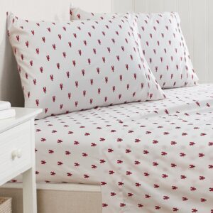 great bay home 4-piece king coastal microfiber sheet set | nautical-printed, ultra-soft sheets | wrinkle & fade resistant beach-themed prints & patterns bedding sheets & pillowcases. (king, lobster)