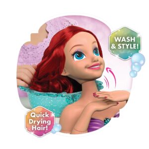 Disney Princess Just Play Shimmer Spa Ariel 8-inch Styling Head, 20-Pieces, Red Hair, Pretend Play, Officially Licensed Kids Toys for Ages 3 Up