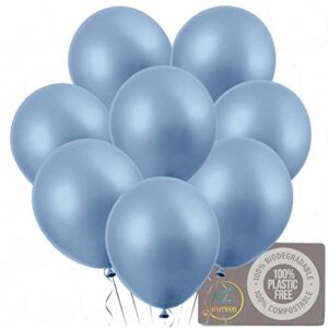 afterloon® biodegradable mini balloons 100 pcs pearlized caribbean blue 5 inch, pearlescent thickened extra strong latex helium float, baby gender reveal garland wedding birthday party decorations