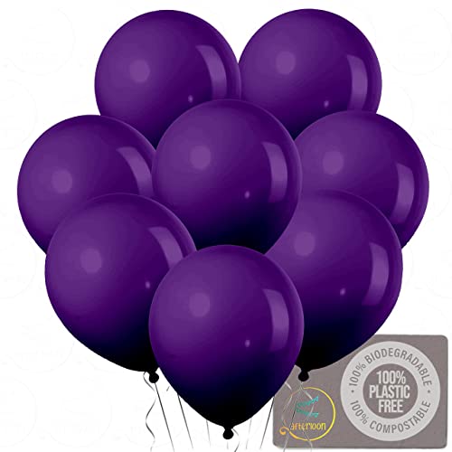 AFTERLOON® Biodegradable Mini Balloons 100 pcs Deep Purple 5 Inch, Matte Color Thickened Extra Strong Latex Helium Float, Baby Shower Gender Reveal Garland Arch Wedding Birthday Party Decorations