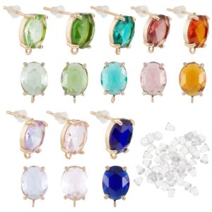 superfindings 16pcs 8 colors brass stud earring findings with glass gold cz earring findings oval ear piercing plugs with loop for dangle earring jewelry making,hole: 1.2mm, pin: 0.6~0.7mm